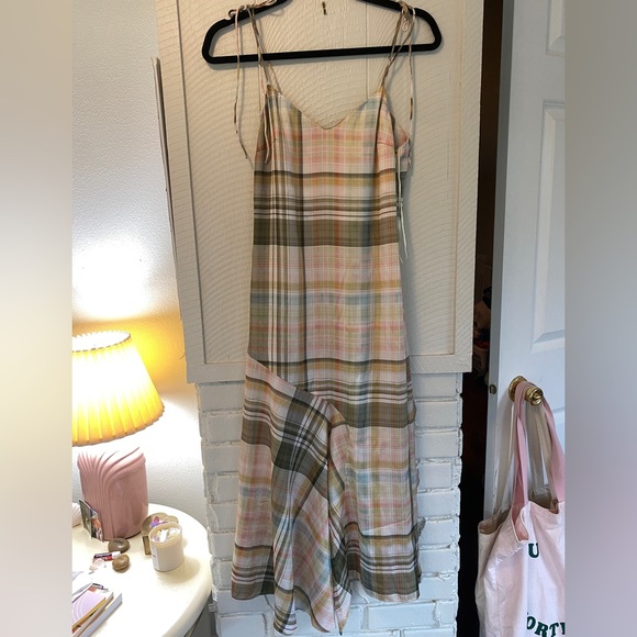 Zara | Dresses | Zara Trf Collection Plaid Satin Slip Midi Dress Size S ...